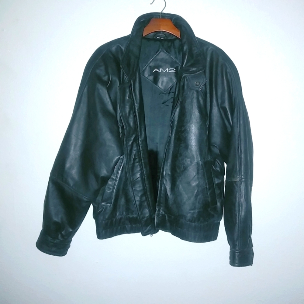 Am2 Andrew Marc M Mens Leather Zip Front Bomber Jacket - Gem